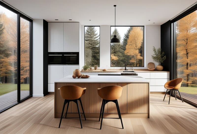 Serene Scandinavian Minimalism with Tree-Infused Views Stock ...