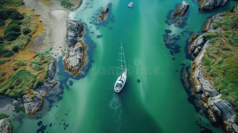 A Serene Scene of a Boat Navigating through a Narrow Waterway ...