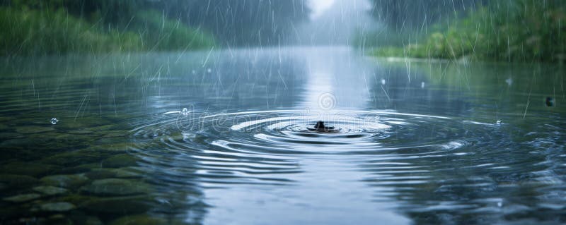 Rippling Puddle with Raindrops Falling Stock Image - Image of greenery ...
