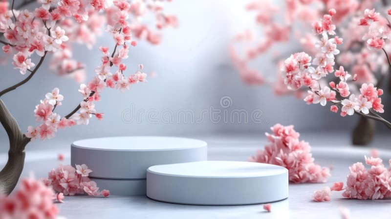 Elegant Pastel Pink Cherry Blossom Display Stand Stock Illustration ...
