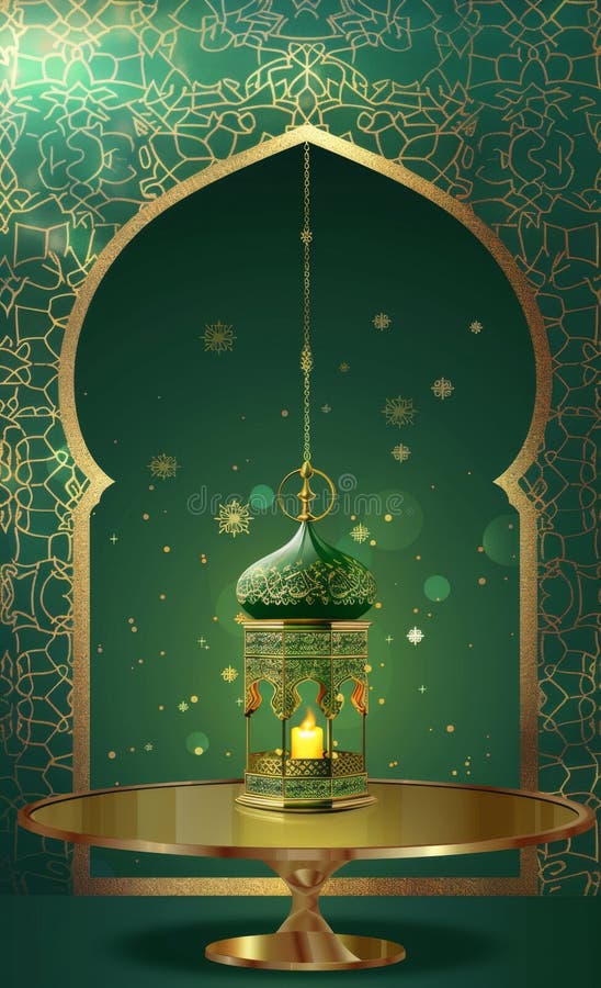 Ornate Golden Islamic Lantern Symbol Light Celebration Ramadan Eid ...