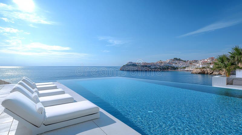 Luxury Infinity Pool with Ocean View Generative AI Stock Illustration ...