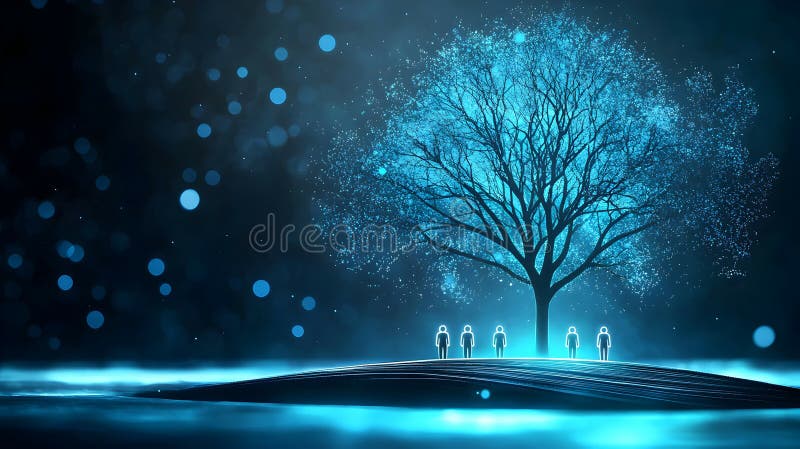 Radiant Tree with Glowing Human Figures Surrounded by Soft Light Stock ...