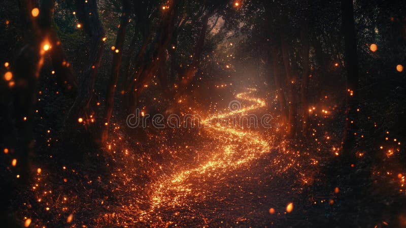 Firefly Trail in Forest stock image. Image of peaceful - 388246785