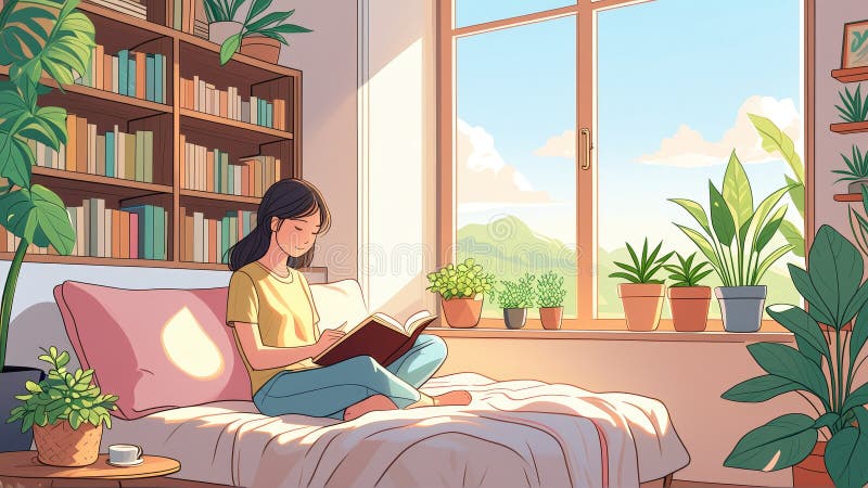 Serene Scene of an Introvert in a Cozy Reading Corner by the Window ...