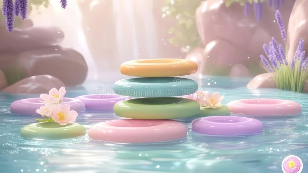 Serene Pastel Pool Floats and Flowers: Summer Relaxation Scene Stock ...