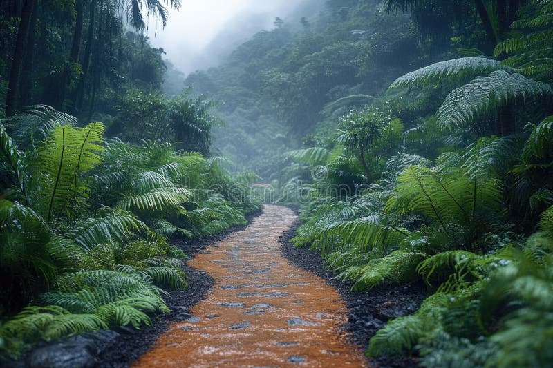 Serene Scene Small Stream Meandering Dense Vibrant Green Forest Stock ...