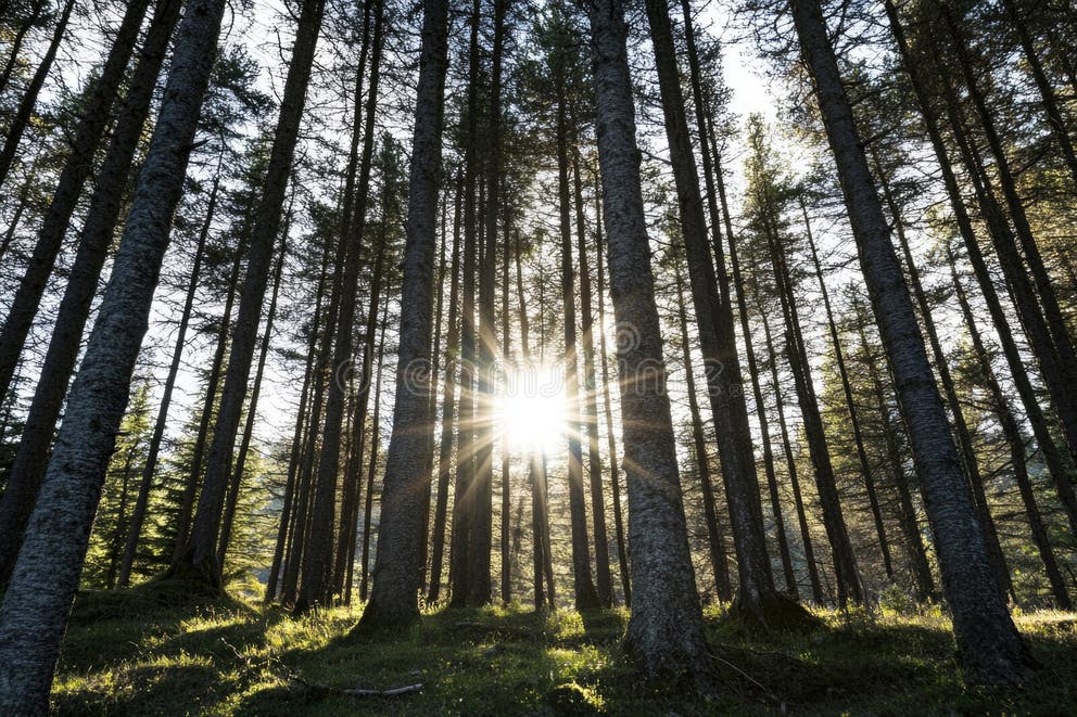 A Serene Scene of Sunlight Illuminating the Forest Floor through Gaps ...