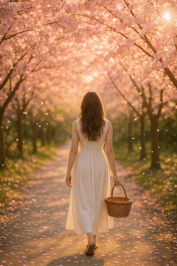 Cherry Blossom Stroll: Tranquil Walk in Spring Nature Stock ...