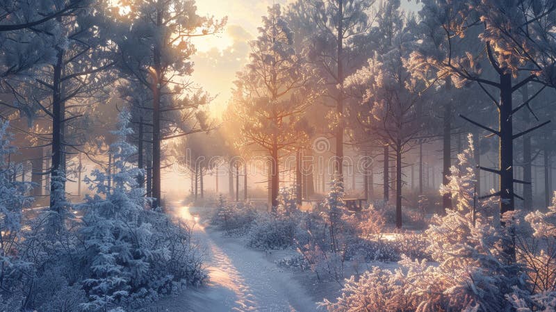 Serene Scenic Pathway through a Beautiful Forest at Sunrise with a ...