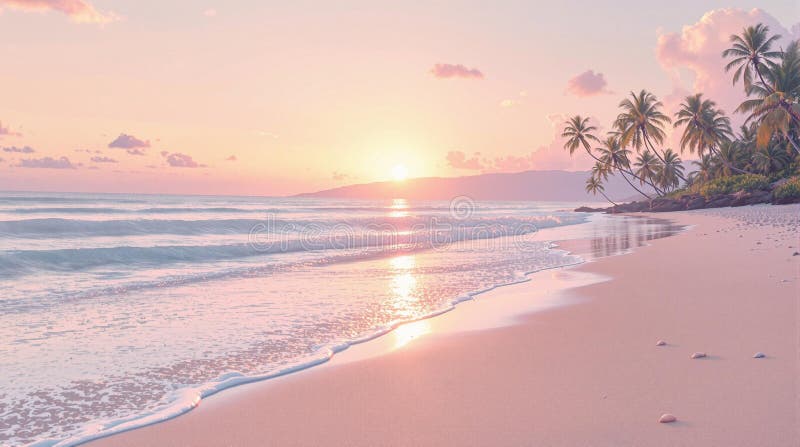 A Serene Sea Beach Scene with Soft Stock Illustration - Illustration of ...