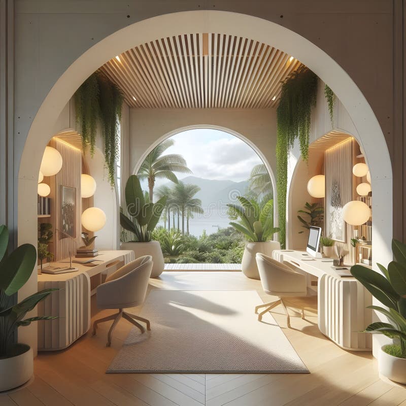 Serene Sea View Office. stock illustration. Illustration of calm ...