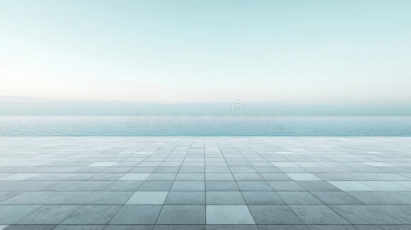 Serene Seascape: Light Blue Ocean and Wooden Dock Stock Illustration ...