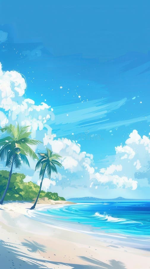Serene Seaside Oasis. Tranquil Beach Scene Background with High Detail ...