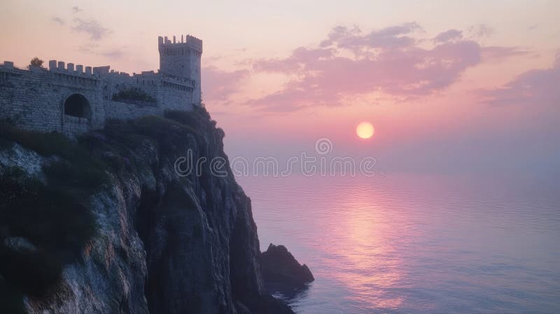 Serene Seaside Sunrise a Romantic Medieval Castle Overlooking a ...