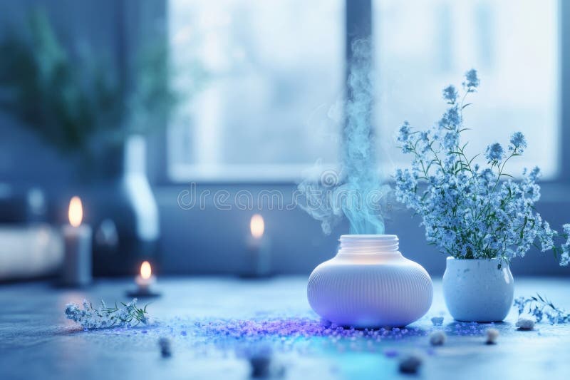 Aromatherapy Session in a Calming Indoor Space with Candles and Flowers ...