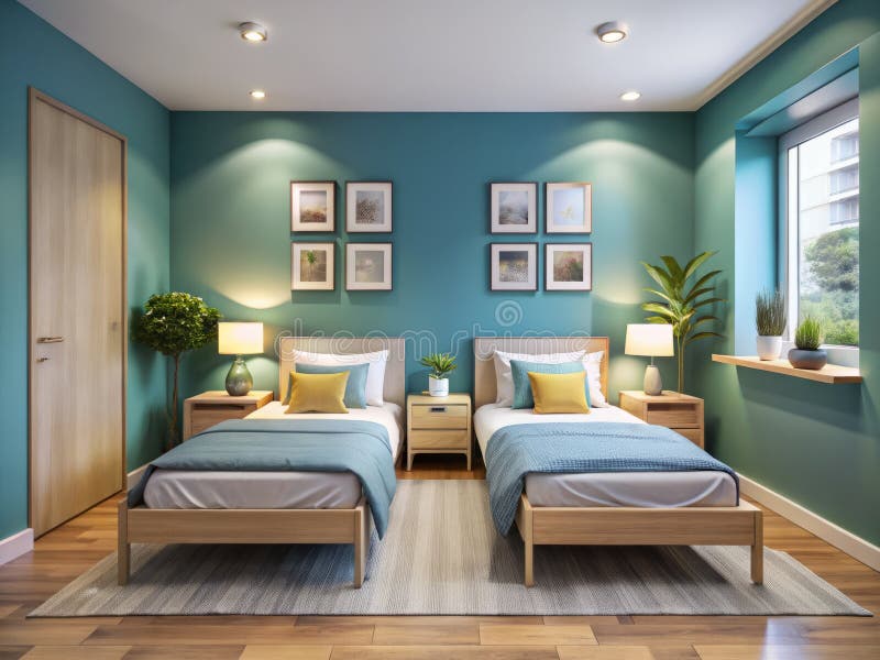 Serene Shared Bedroom for Siblings Minimalist Design with Twin Beds and ...