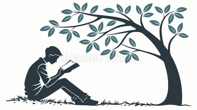 Person Reading Under Tree, Peaceful Solitude and Learning, Vector ...