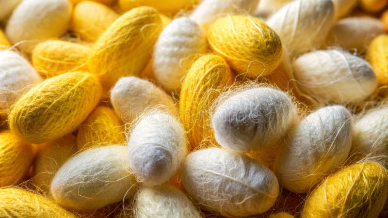 Serene Silk Worm Cocoons Delicate Yellow and White Structures in ...
