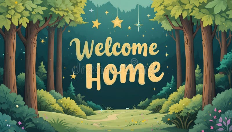 Mystical Forest Pathway with Welcome Home Message and Distant Pines ...