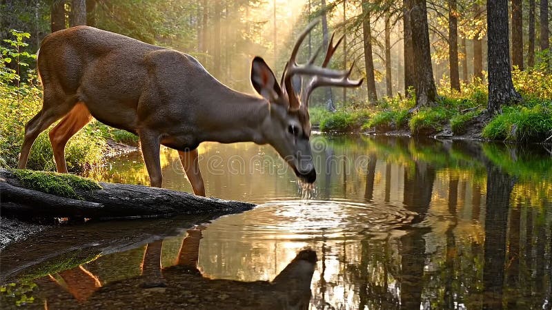Deer Drinking from a Forest Stream Stock Footage - Video of cautious ...