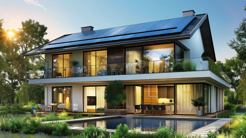 A Serene, Smart Home Architecture with Solar Panel Energy System, this ...