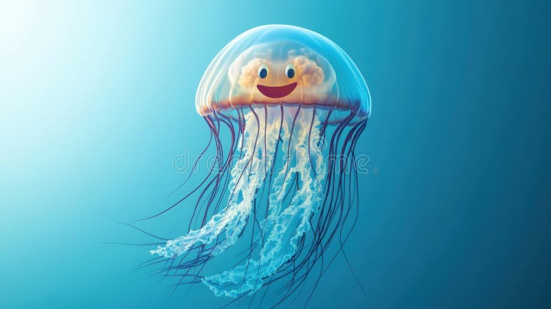 Serene Smiling Jellyfish Floating Gracefully in Blue Waters Stock Image ...