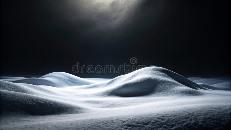 Serene Snowscape Under a Dark Night Sky, Illuminated by a Mysterious ...
