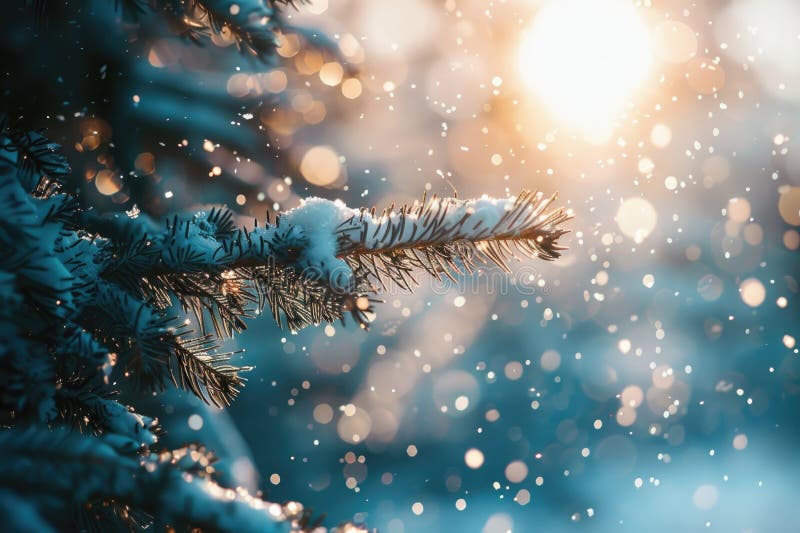 Serene Snowy Winter Landscape at Sunset with Falling Snowflakes and ...