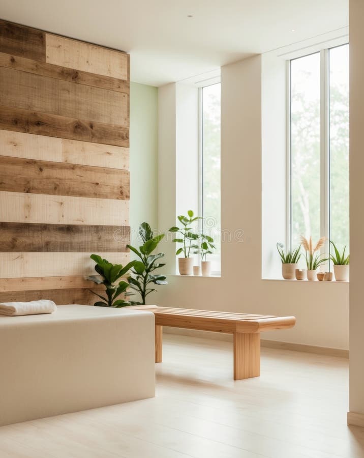 Serene Spa Interior with Natural Wood Elements. Stock Photo - Image of ...