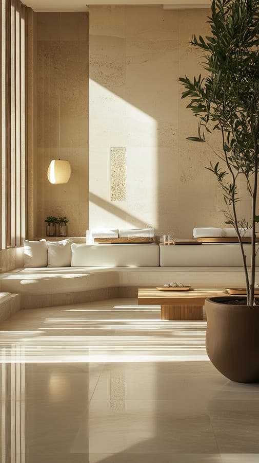 A Serene Spa Lobby with Neutral Decor and Soft Ambient Lighting. Pic ...