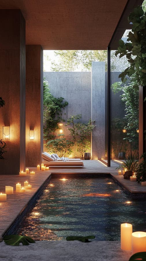 A Serene Spa Retreat with Candles and a Bubbling Hot Spring Stock Photo ...