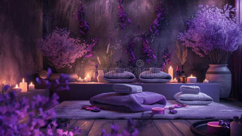 Serene Spa Setting for Lavender Massage Therapy with Calming Colors and ...