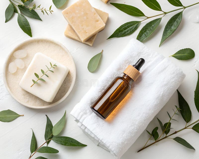 Serene Spa and Wellness Flat Lay with Essential Oils - AI Generated ...