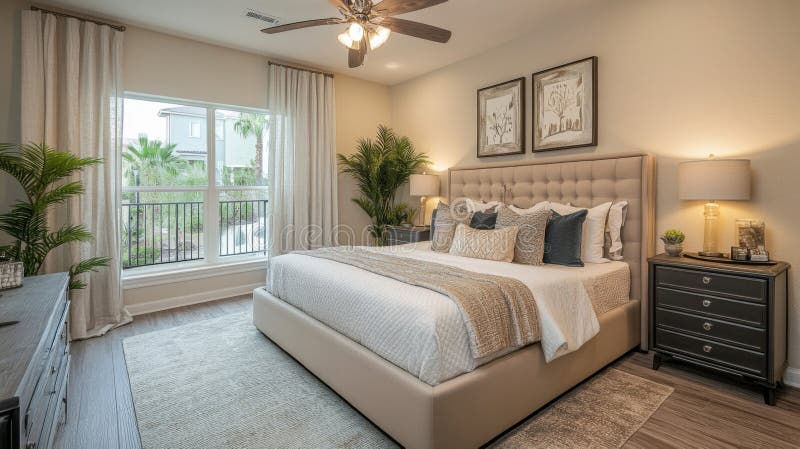 Serene and Spacious Master Bedroom Interior Design Stock Illustration ...