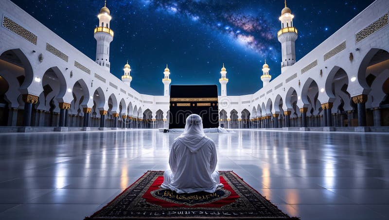 Serene Spiritual Scene Artwork with Central Figure in White Robe Stock ...