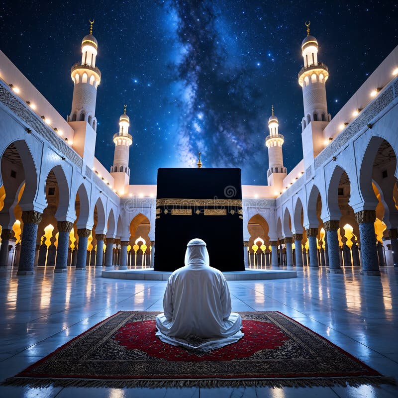 Serene Spiritual Scene Artwork with Central Figure in White Robe Stock ...