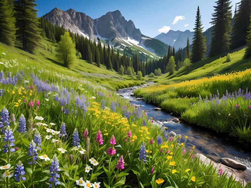 A Valley Filled with Spring Flowers and Rocks Leading To a White ...