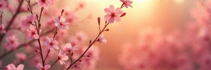 Serene Spring Cherry Blossoms in Golden Sunset Glow Stock Image - Image ...