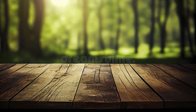 Serene Spring Forest Background with Empty Wooden Table. Perfect for ...