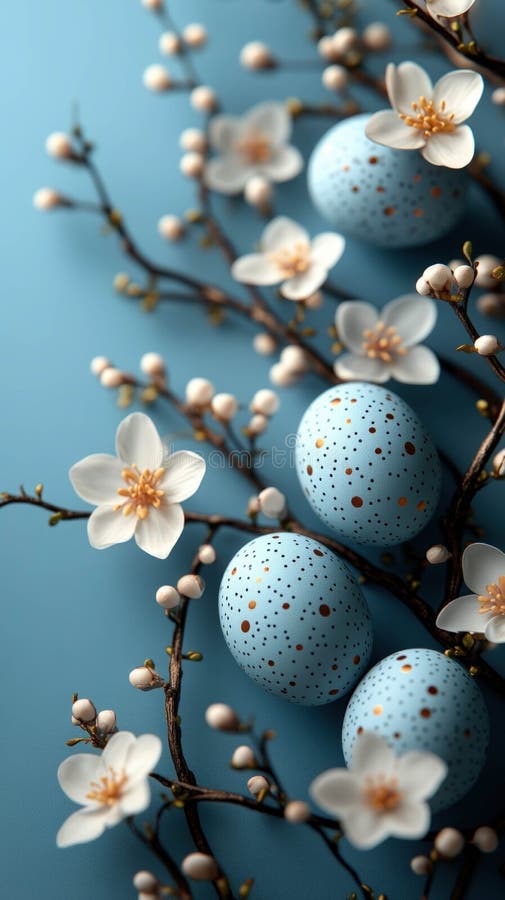 A Serene Spring Landscape with Easter Eggs Hidden among Blooming ...