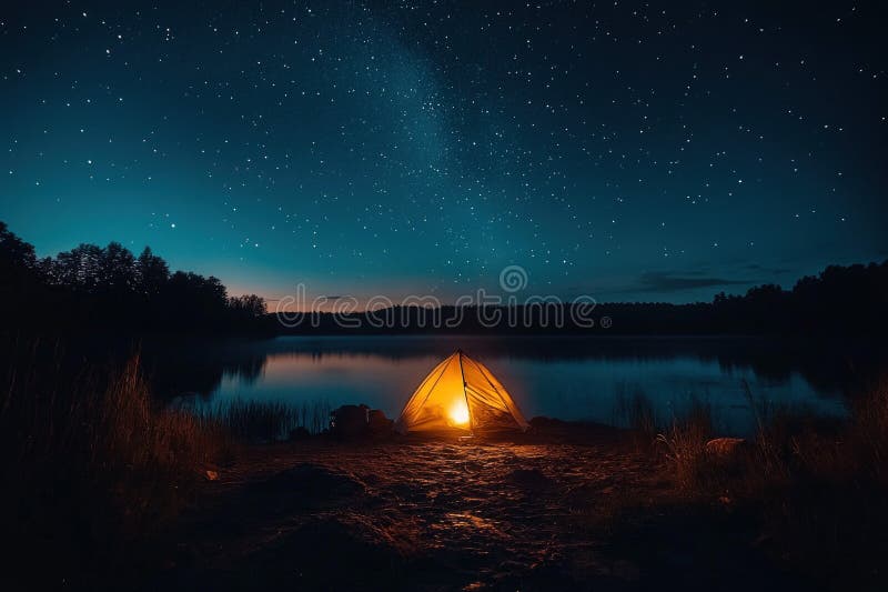 Serene Spring Night Under Stars Peaceful Natural Outdoor Setting Stock ...