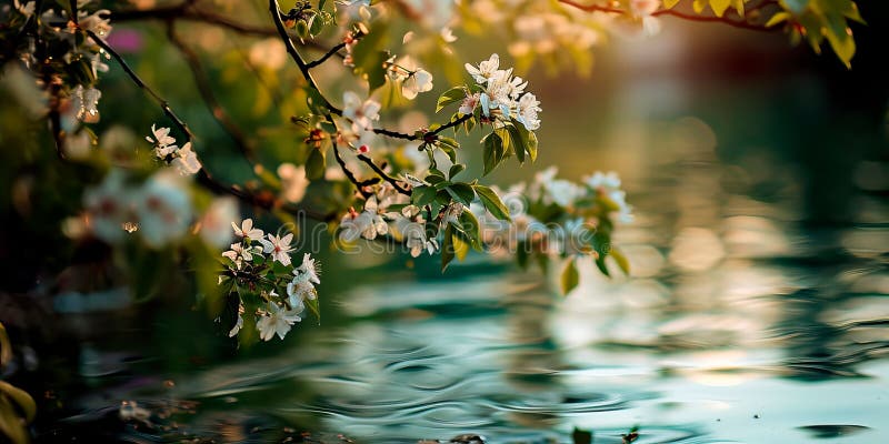 A Serene Spring Pond Reflecting Spring Flowers and Foliage. Generative ...