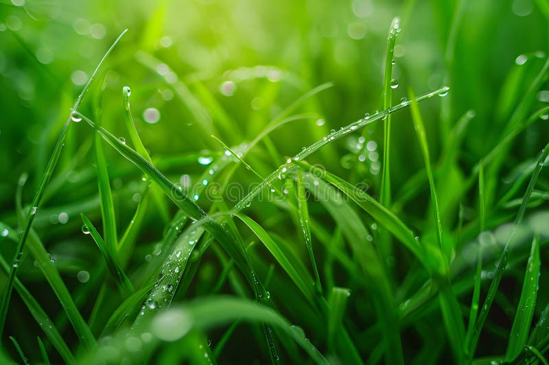 Serene Spring Renewal: Dew Drops on Lush Green Grass Texture AI Image ...