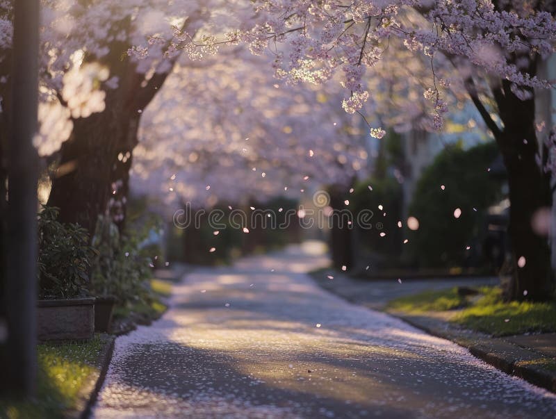 Serene Spring Scene with Cherry Blossoms in Bloom Along a Tranquil ...