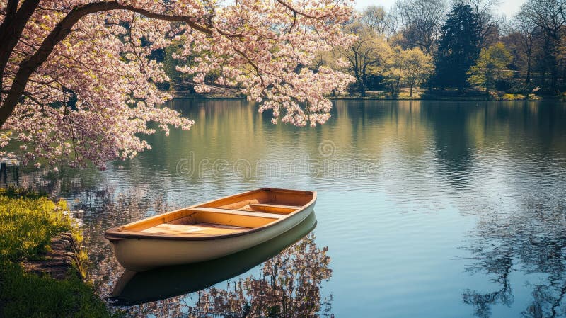 Cherry Blossom Reflection Tranquil Pond Spring Petals Garden Scene ...