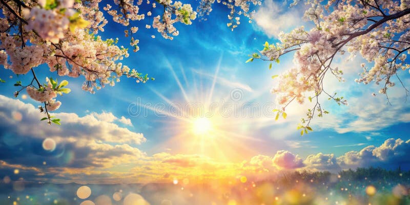 Serene Spring Sunrise with Blossoming Branches Framing a Vibrant Sky ...