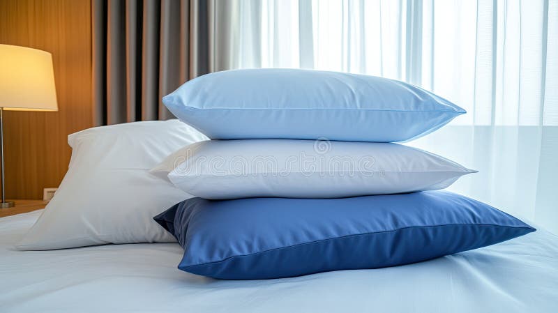 A Serene Stack of Pillows in Various Colors Rests on a Neatly Made Bed ...