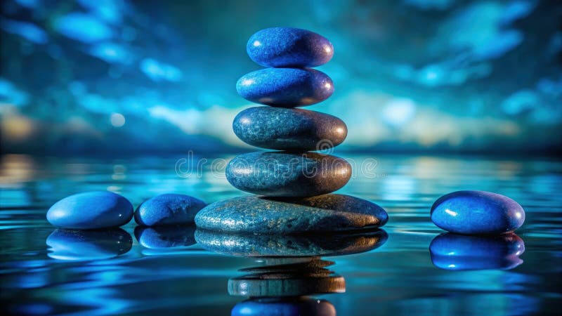 Serene Stack of Smooth, Dark Blue Stones Floating on Tranquil Water ...