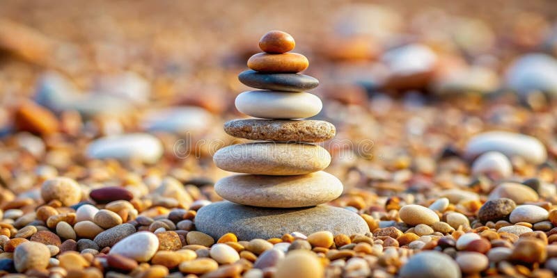 Serene Stack of Smooth Pebbles on a Beach at Sunset, a Symbol of ...